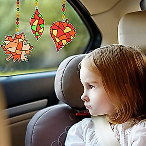 Winlyn 27 Sets Fall Leaf Suncatchers Ornaments Decorations DIY Window Paint Art Suncatchers Craft Kits Autumn Maple Leaf Sun Catchers for Kids Classroom Thanksgiving Harvest Party Activity Art Project