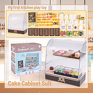 86 Pieces Miniature Bakery Case Cake Stand Display Cabinet with Food Set Mini Plastic Counter Dessert Donuts for 1:12 Doll House Store Scene Decoration Gift Dollhouse Bread Shop Model Playhouse