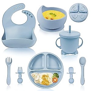 Baby Feeding Set Silicone Toddlers Weaning Feeding Sippy Cup with Straw and Laid Baby Feeding Supplies Set