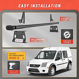 AA-Racks Model ADX32-TR Compatible Ford Transit Connect 2008-13 Aluminum 2 Bar (60") Utility Drilling Van Roof Rack System with Ladder Stopper Sandy Black