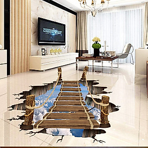 SuperDuo 3D Broken Wall Flame Bridge Home Room Floor Decor Volcano Rope Bridge Art Floor Decals Floor Flame & Lava Mountain Bridge Wallpaper Wall Stickers for Teen Kids Living Room Decor