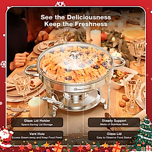 WARMOUNTS 4-Pack Chafing Dish Buffet Set, 98% Assembled 5QT Round Buffet Servers No Assembly Warmers Set, Stainless Steel Catering Food Warmer with Glass Lid & Holder for Party