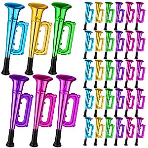 36 Pcs Plastic Trumpet Kids Noise Toys Play Metallic Trumpet Mini Shiny Blow Horn Trumpet Noise Makers Toy Plastic Colors Musical Instruments for New Year Birthday Graduation Party Favors, 6 Inch