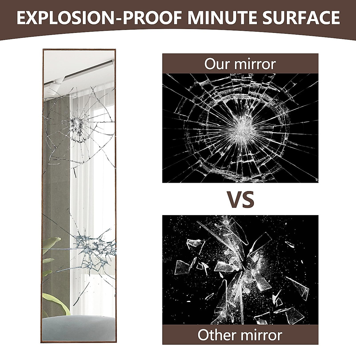 WIIS' IDEA 59"x16"Full Length Mirror,Durable Solid Wood Frame,Explosion-Proof Film,High-Definition Full Body Mirror,Standing/Leaning/Hanging Long Mirror for Bedroom,Bathroom,Living Room(Brown)