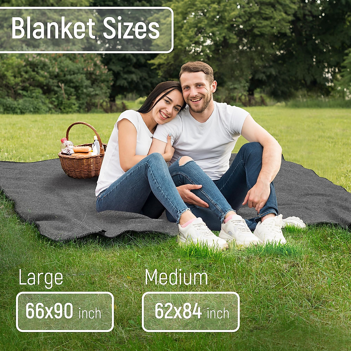Jmr Usa Inc. Military Wool Blanket for Camping and Everyday Use, Fire Retardant Extra Thick and Warm Outdoor Wool Blanket, 70% Wool, Grey, Size 62X84.
