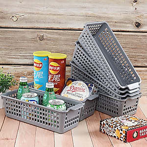 Yuright 12 Pack Narrow Baskets for Storage, Grey Small Plastic Storage Baskets