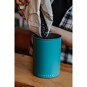 Airscape Stainless Steel Coffee Canister & Scoop Bundle - Food Storage Container - Patented Airtight Lid Pushes Out Excess Air - Preserve Food Freshness (Medium, Matte Turquoise & Brushed Steel Scoop)