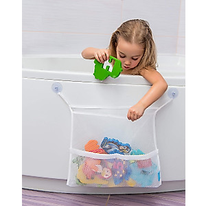 Bath Toy Organisers - Large Size Storage Net Bags for Baby Bathtub Toys - Set of 2-4 Ultra Strong Suction Cups - Bathroom & Shower Caddy Holder - Multi-Use for Kids Toddlers