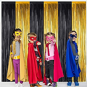 2Pack Foil Fringe Curtains,3.28 X 6.5ft Streamers Backdrop, Fringe Backdrop Tinsel Curtains for Christmas Halloween Party Photo Backdrop Wedding Decor Birthday (Black&Gold, 3.28 X 6.5ft)