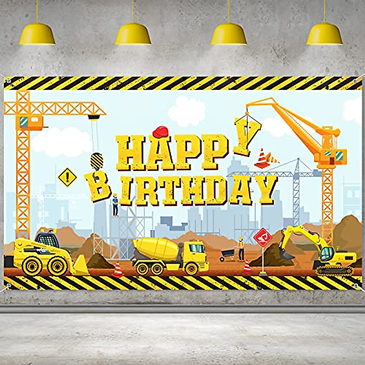 Construction Happy Birthday Backdrop Dump Truck Background Excavator Crane Birthday Party Banner Digger Excavator Truck Background Photography Studio Props Cake Table Boy Kids Birthday Decorations