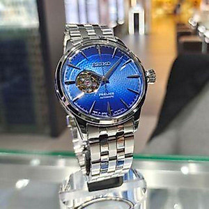 Seiko Presage Cocktail Time ‘Blue Acapulco’ Open Heart Steel Watch SSA439J1, White