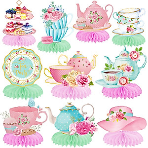 Tea Party Honeycomb Centerpieces Princess Tea Party Decorations Teapot Table Decorations 11Pcs Flroal Tea Birthday Party Table Centerpieces for Baby Shower Party Mother's Day Tea Party Supplies