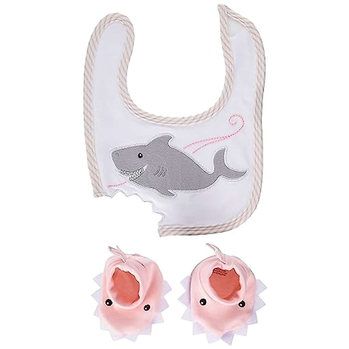 Baby Aspen Chomp and Stomp Shark Bib and Booties Gift Set, Pink