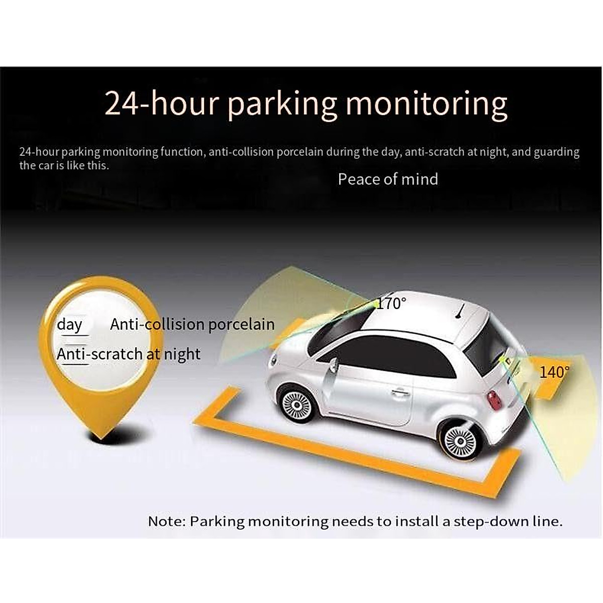 3-Channel Dash Cam with Front and Rear Inside Views, 1080P Full HD with 170-degree Wide-Angle Lens, IR Night Vision, Loop Recording, Reverse Assist, and 24-Hour Parking Recording.