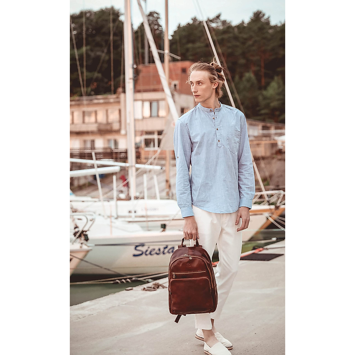 Time Resistance Leather Backpack Vintage Rucksack Purse for Laptop