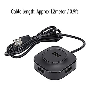 USB Hub, 4 USB2.0 Ports Adapter Charger, Ultra Slim Data Splitter PVC, 1.2 Meter / 3.9ft, Plug and Play, for Flash Hard Disk Keyboard 2.0