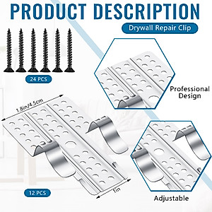 MorningRo 12 Pcs 1/2 Drywall Repair Clips Drywall Fasteners Wall Repair Clips Wall Patch Repair Kit Drywall Repair Solution with 24 Matching Screws for Wall Hole Repair