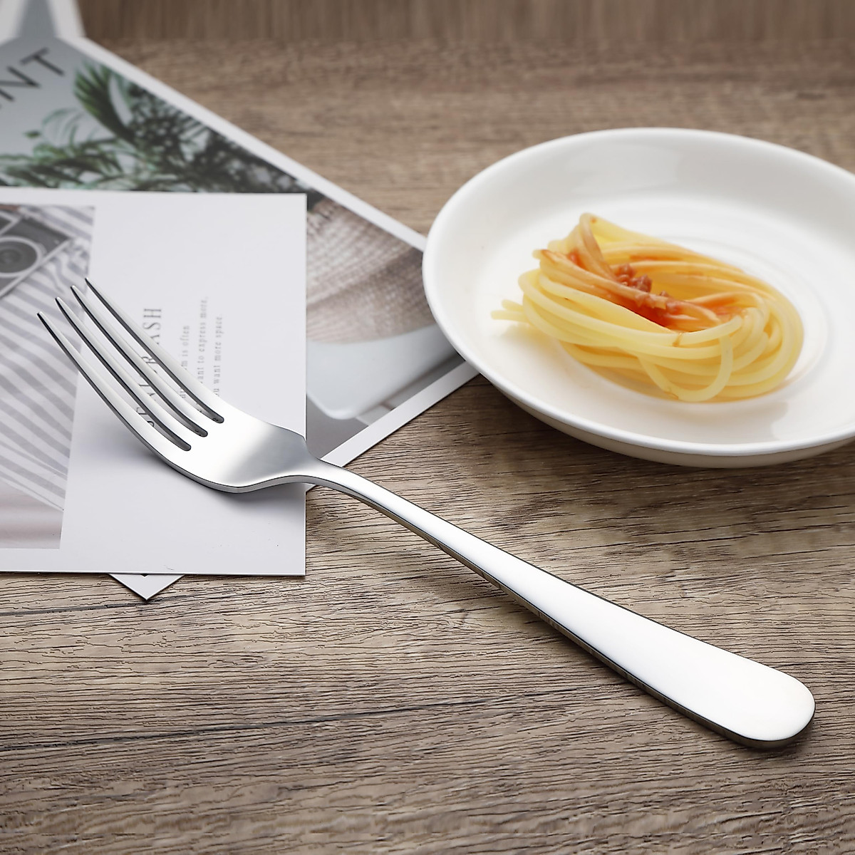 Amazon Basics Stainless Steel Dinner Forks with Round Edge, Pack of 12