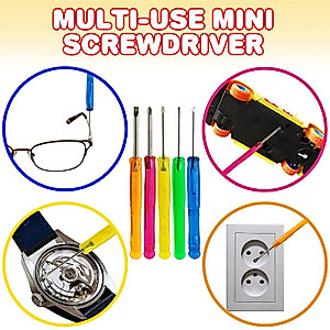 ArtCreativity 5 PC Mini Screwdriver Keychain Set, Pack of 12, Set Includes 5 Screw Drivers and Portable Pouch, Cool Birthday Party Favors for Boys, Girls, Adults, Goodie Bag Filler