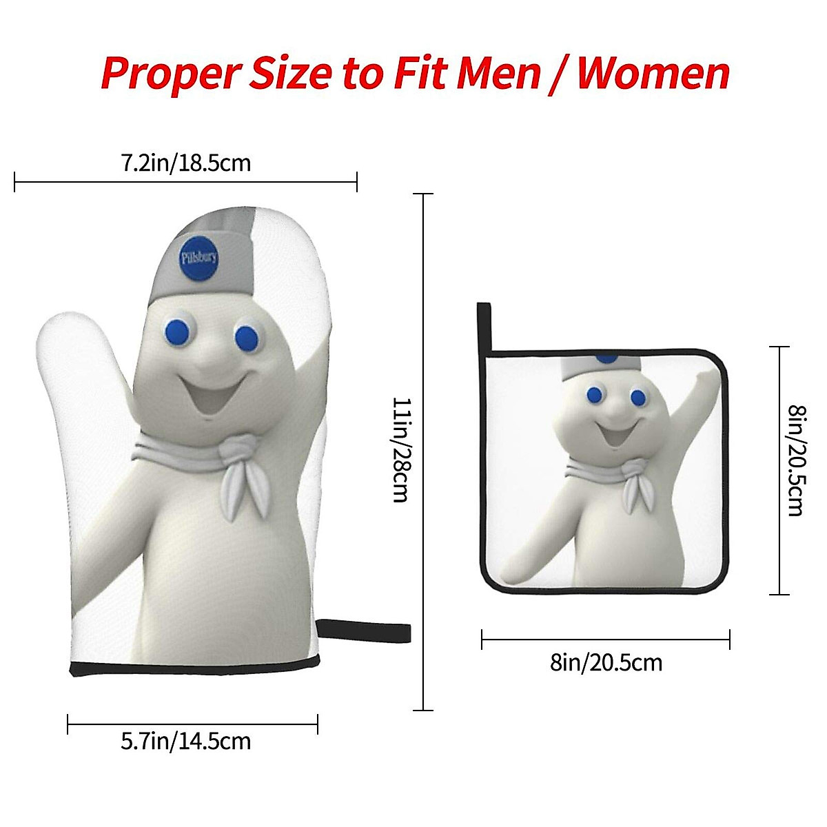 Woidxzxza Pillsbury Doughboy Oven Mitts and Pot Holders Set, Heat Resistant Kitchen Bake Gloves Non-Slip Pot Holders for Cooking, Baking,Grilling, Barbecue,BBQ