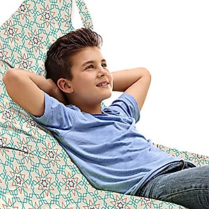 Ambesonne Traditional Lounger Chair Bag, Retro Oriental Mosaic Triangles Mosaic Stars Turkish Bohemian Design, High Capacity Storage with Handle Container, Lounger Size, Multicolor