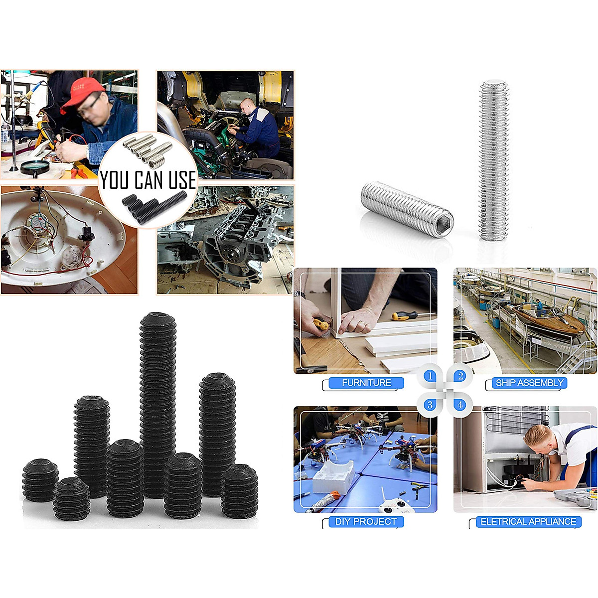 LBY 720pcs M2 M2.5 M3 M4 M5 M6 Internal Hex Drive Cup-Point Set Screws,Socket Head Cap Screws Grub Screws Assortment Kit 12 Sizes,Carbon Steel Black