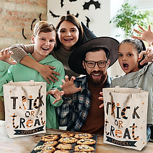 ATFUNSHOP 13.8" Large Halloween Tote Bag Trick or Treat Canvas Reusable Large Bucket for Kids