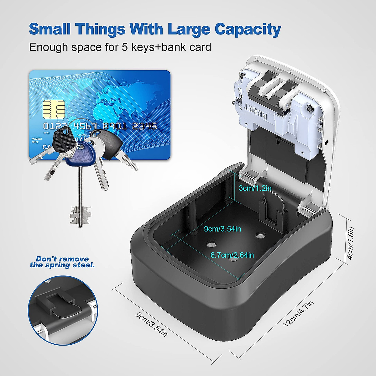Vazioyar Key Lock Box for Outside, Portable Waterproof Wall Mounted Resettable 4-Digit Combination Key Storage Lockbox, 5 Keys Capacity Key Safe Lock Box for Home,Garage, Office, Dorm