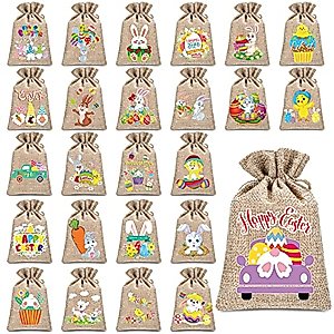 50 Pcs Easter Burlap Bags with Drawstring Bunny Burlap Gift Bag Burlap Bunny Bag Gift Wrap Bags Goody Bags for Kids Easter Party Favor Supply DIY Craft