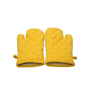 Oven Mitts, Set of 2, 100% Cotton of Size 7 X 12 Inches, Premium Heat Resistant Kitchen Gloves, Cotton Fabric Quilted, Mustard, Heat Resistant for Everyday Kitchen Cooking and Baking.