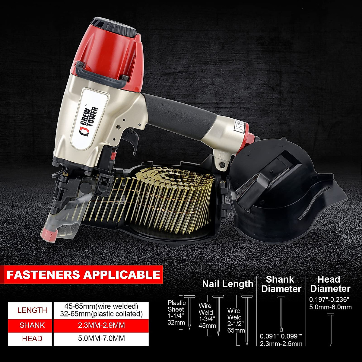 Siding Nail Gun CN565B, 15 Gauge 1-1/4-Inch to 2-1/2-Inch Pneumatic Coil Siding Nailer for Siding Sheathing Fencing Roof Decking