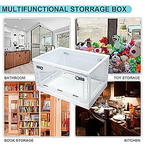 4utoHydra 4 PCS Collapsible Storage Bins, 80L Plastic Storage Bin Organizing Container with Lid and 4 Wheels, Clear Folding Plastic Container, Storage Organizer Five Doors with Secure Latching Buckles ( Extra Large , White)