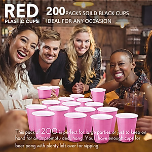 200 Pcs Pink Plastic Cup Bulk 18 oz Disposable Tumblers Large Party Cups Hard Plastic Wine Cups Fancy Beverage Drinking Cups Soda Cup Cocktail Glasses for Wedding Halloween Birthday Christmas Party