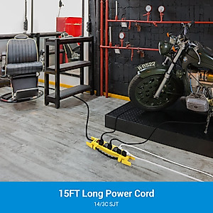 DEWENWILS 6-Outlet Heavy Duty Power Strip with 15FT Cord, Garage Power Strip with 15A Circuit Breaker, Industrial Power Strip, Wall Mountable & Cord Management, Safety Cover, UL Listed