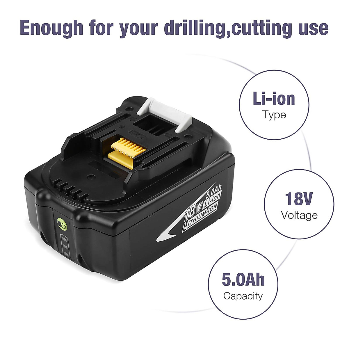 BL1830 Replacement Battery(2 Pack) 18V Li-ion 5000mAh Compatible with 194205-3 BL1815 BL1830 BL1845 LXT400 and DC18RC Replacement Fast Charger Compatible with Makita 14.4/18V Li-ion Battery