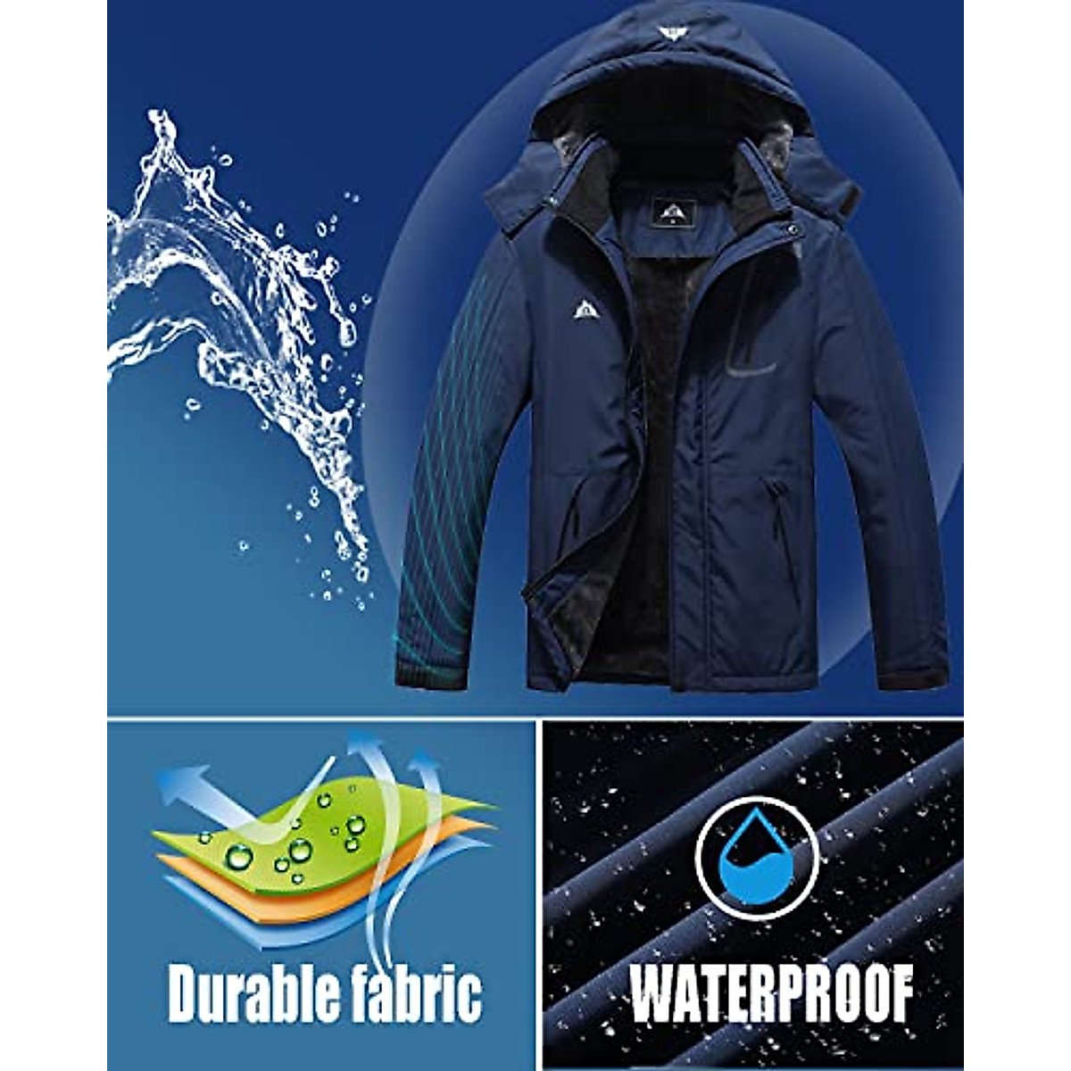 MOERDENG Men's Mountain Waterproof Ski Jacket Windproof Rain Windbreaker Winter Warm Hooded Snow Coat
