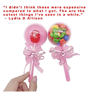 JC HUMMINGBIRD 24 Pieces Fillable Baby Rattle Party Favors, Pink with Decorative Bear & Ribbon