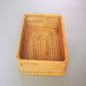 amololo Handmade Rectangle Wicker Fruit Box Rattan Tray Magazine Organizer and Small Objects Container Serving Basket (Large)