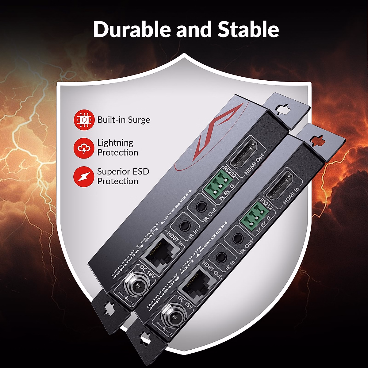 AV Access HDBaseT HDMI Extender Over Single Cat5e/6/6a/7 Ethernet Cable 4K@60Hz 130ft, 1080P@60Hz 230ft, Supports CEC, Bi-Directional PoE, IR and RS232 Pass Through, EDID, HDCP 2.2 (4KEX70-L)