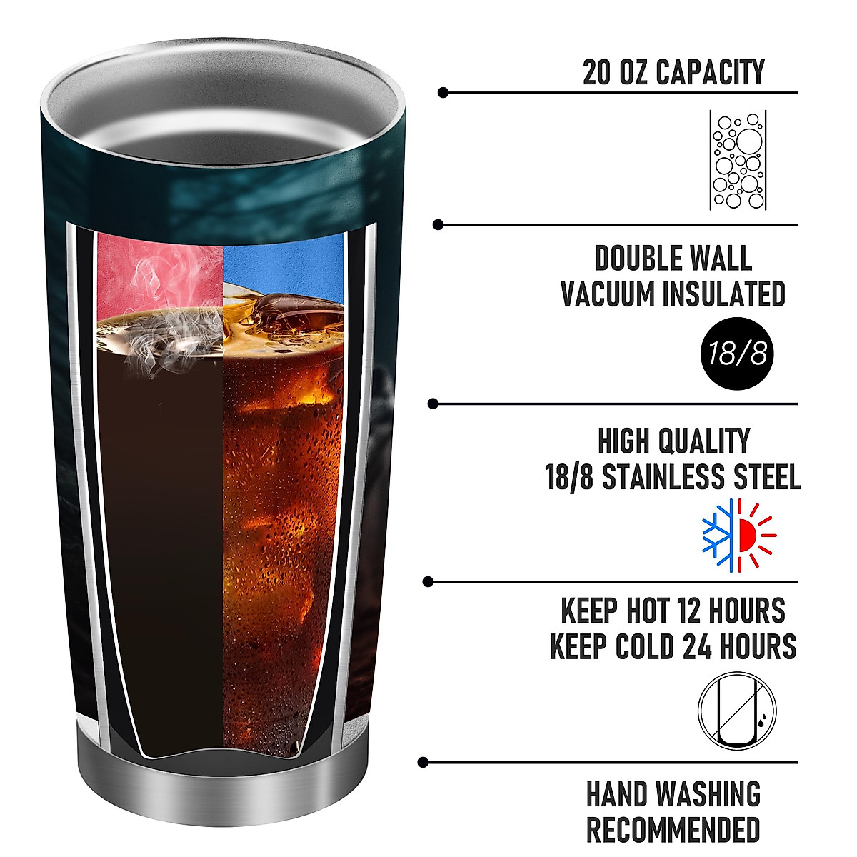 Equoza Wolf Tumbler for Men, Gifts for Wolf Lovers 20oz Insulated Tumble Stainless Steel Vacuum Travel Coffee Mugs with Lid Birthday Tumbler Gifts for Men（Pack of 1）