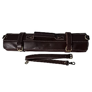 Professional Chef Genuine Premium Cowhide Leather Chef Knife Bag/Knife Roll 16 Pockets Space #F15 (Dark Brown)
