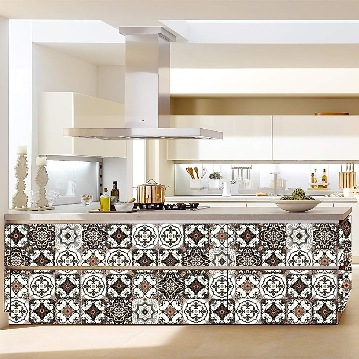 HOYOYO Brown Beige Kaleidoscope Shape Self-Adhesive Liner Paper,Square Kaleidoscope Shape Removable Peel and Stick Dresser Cabinets Furniture Table Desk Home Decor 17.8 x 118 inch