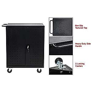 30 Device Mobile Charging and Storage Cart for iPads, Chromebooks and Laptop Computers, Up to 13-inch Screen Size, Surge Protection, Front & Back Access Locking Cabinet