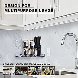 Bakzon Acrylic Corner Shower Shelves, 2 Pack Adhesive Shower Caddy Organizer for Tile Walls, Wall Mounted Clear Bathroom Shower Shelves for Inside Shower & Kitchen Storage