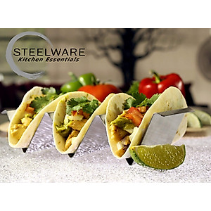 Stainless Steel Taco Holder Stand Set of 4 | Holds 3 Tacos Each | Oven, Dishwasher and Grill Safe.