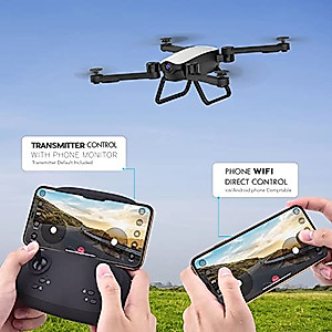 SIMREX X900 Drone Optical Flow Positioning RC Quadcopter with 1080P HD Camera, Altitude Hold Headless Mode, Foldable FPV Drones WiFi Live Video 3D Flips 6axis RTF Easy Fly Steady for Learning Matte White