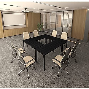 Bonzy Home Conference Tables 6.5ft Meeting Room Study Writing Table Office Computer Desk Save Space Design for 8 People 4PCS Black 78.7"x78.7"x29.5"