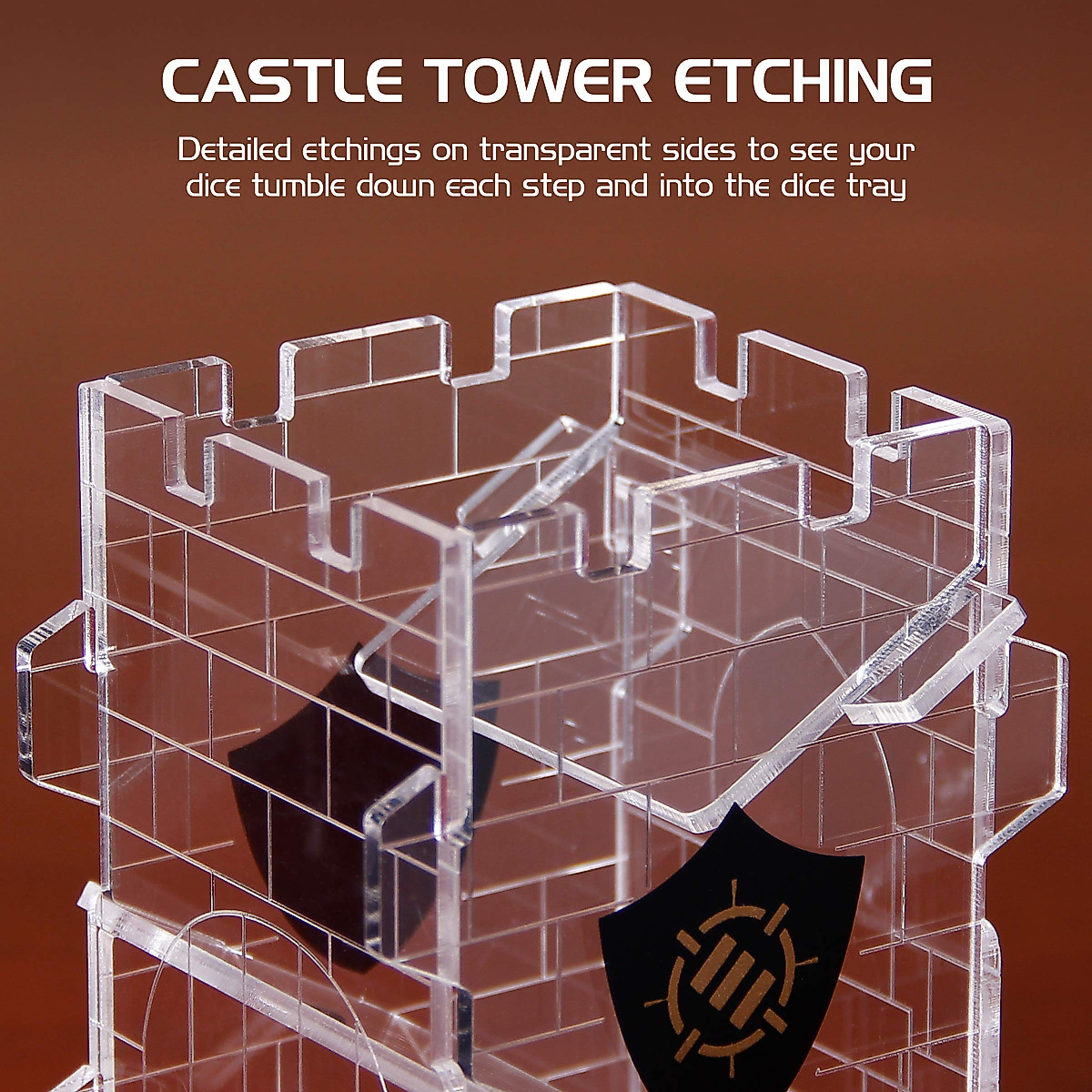 ENHANCE Dice Tower Dice Tray for Tabletop RPG Games - Portable Dice Roller with Castle Tower Design, Roll Up to 14 Standard Dice at Once - Etched Castle Rolling Tray Tower Great for Game Nights