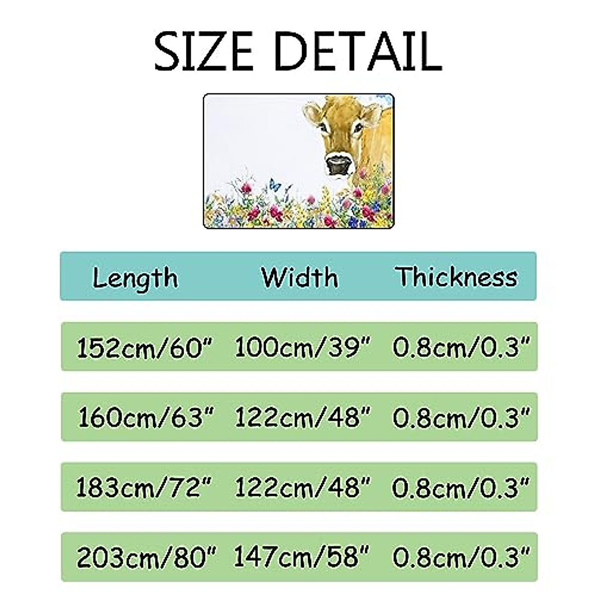 ZHIMI Large Area Rug Runner Mats Cow Red Yellow Flowers Butterfly Non-Slip Anti-Fatigue Absorbent Super Soft Rugs Pads for Laundary Living Room Bedroom Toilet Kitchen Polyester 72x48in