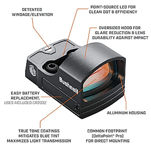 Bushnell RXS100 Reflex Sight, Red Dot Sight with 4 MOA and 8 Brightness Settings, Durable with Long Battery Life